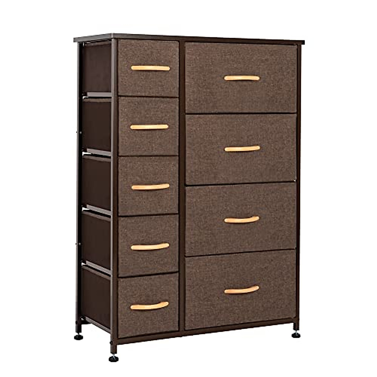 Crestlive Products Vertical Dresser Storage Tower - Sturdy Steel Frame, Wood Top, Easy Pull Fabric Bins, Wood Handles - Organizer Unit for Bedroom, Hallway, Entryway, Closets - 9 Drawers (Brown)