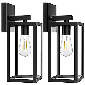2-Pack Outdoor Light Fixtures Wall Mount, Waterproof Exterior Wall Lanterns with Clear Glass, Anti-Rust Outside Black Wall Sconces, Front Porch Lights for House Garage Doorway, Bulbs Not Included