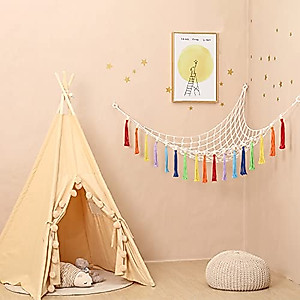 iKeelo 74x56x56 Macrame Toy Storage Hammock for Stuffed Animals, Fits 50-80 Plushies, Wall Hanging Toy Organizer for Kids Bedroom, Nursery and Playroom