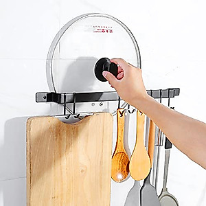 SmartHom Kitchen Rail Utensil Rack With 5 Hooks, Black Hanging Utensils Holder for Pots and Pans, Kitchen Utensils Hanger 13.7 * 2.5 INCH