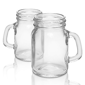 Custom Mason Jar with Handle Set 4.5 oz. Set of 50, Personalized Bulk Pack - Sampler Glasses, Glass Jars for Overnight Oats, Candies, Fruits, Pickles, Spices, Beverages - Clear