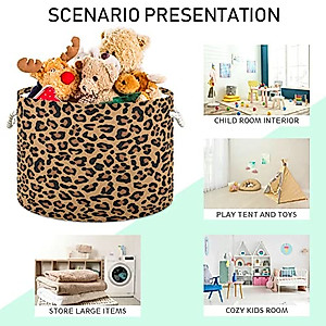 Kigai Leopard Animal Print Cotton Rope Basket Large Collapsible Baby Laundry Basket Blanket Basket Kid's Toy Storage Basket Organizer for Nursery Bedroom Home Decor