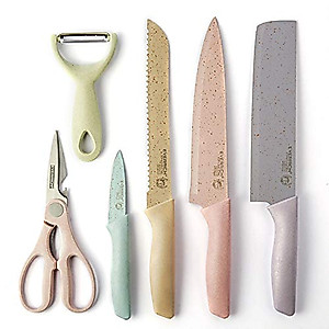 A0CC0 Professional Color Chef Kitchen Knife Set 6 pieces, ultra-sharp high-carbon stainless steel blades and Nonstick coating, meet all kitchen needs,Gift box chef's knife