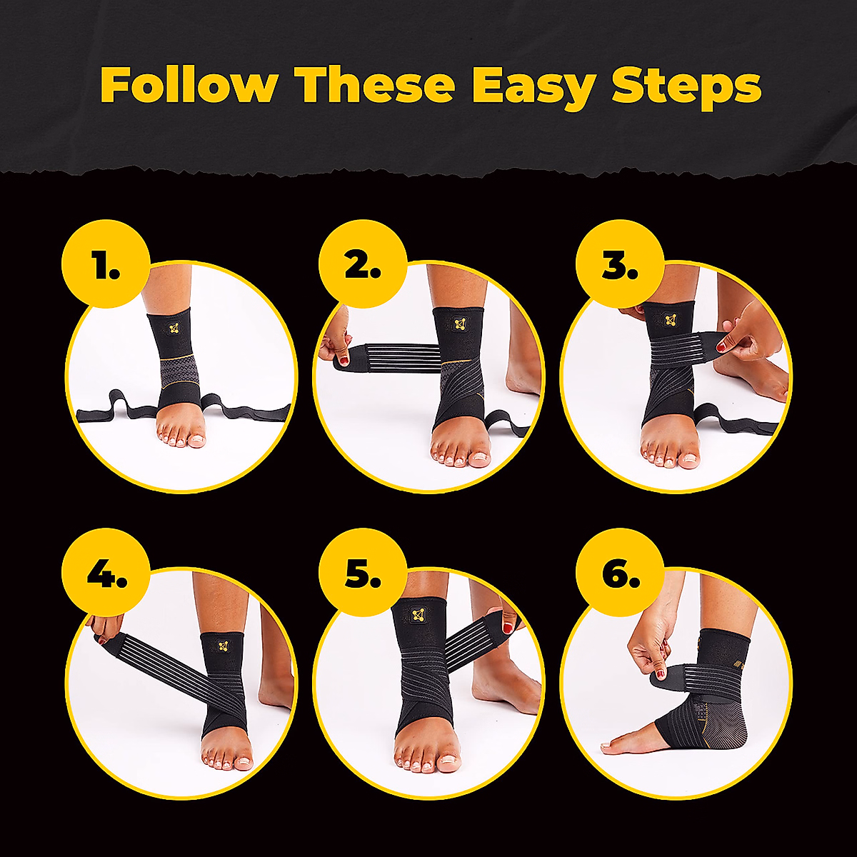 Ankle Brace for Women and Men - Adjustable Strap for Arch Support - Plantar Fasciitis Brace for Sprained Ankle Achilles Tendonitis Pain and Injured Foot - Breathable Copper Infused Nylon (Large)