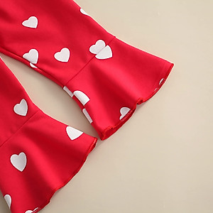 Sunwittafy Toddler Baby Girl Daddy's Little Valentine Clothes Letter Romper Puff Sleeve Romper Heart Print Flared Pants Headband