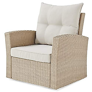 Alaterre Furniture Canaan All-Weather Wicker Outdoor Armchair w/ Cushions & Pillow Seat Tufted Back, Resin Wicker & RustProof Aluminum Powder Coated Frame, Cream, Weatherproof Patio/Deck Furniture Set