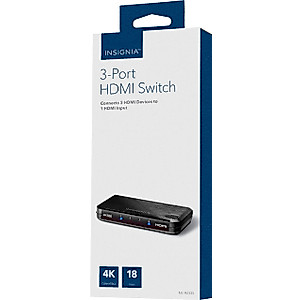 Insignia™ - 3-Port HDMI Switch with 4K and HDR Pass-Through - Black