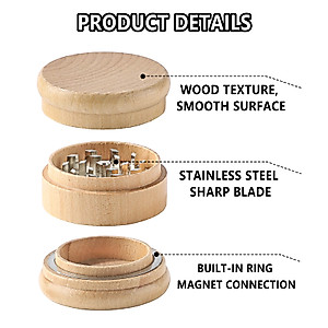 Herb Grinder 2.3Inch Spice Grinder with Durable Stainless Steel Blade,3 Layers Wodden grinder for Grinding Herbs