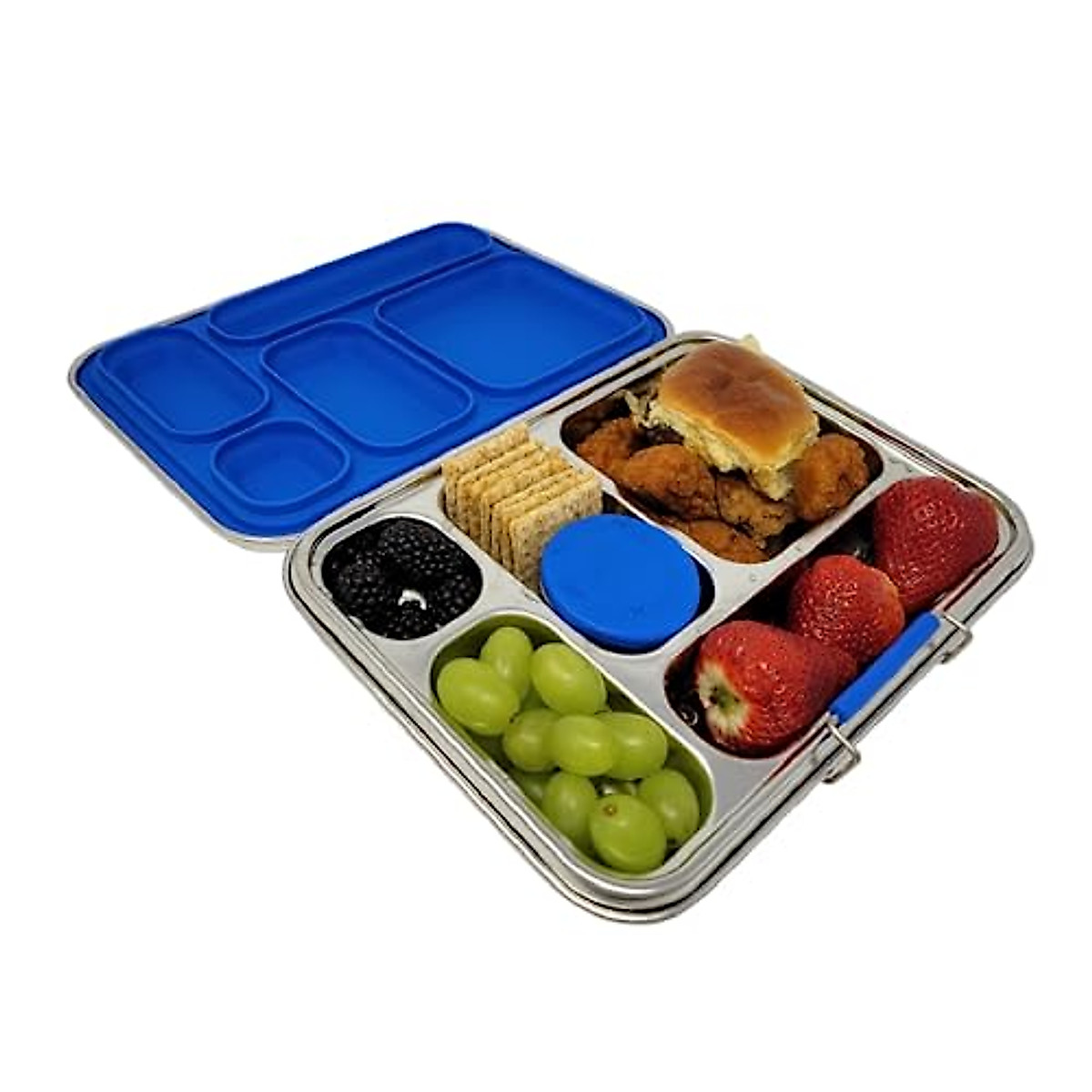 Flatbush Goods Leak Resistant Stainless Steel Bento Lunchbox with Silicone Seal, 2 Leak Proof Containers and 5 Compartments - Durable and Sustainable for Adults and Kids 5 and Older (Blue)