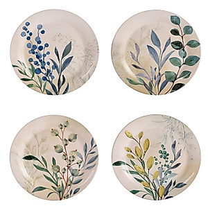 Bico Botanical Valley Ceramic Salad Plates, 8.75 inch, Set of 4, for Salad, Appetizer, Microwave & Dishwasher Safe