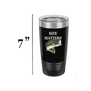 Rogue River Tactical Large Funny Fishing 20 Ounce Travel Tumbler Mug Cup w/Lid Size Matters Joke Fishing Gift Fish Black