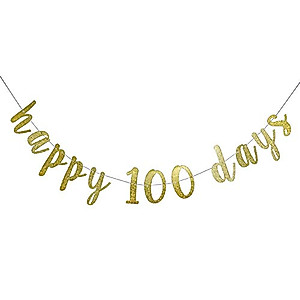 Firefairy Happy 100 Days Gold Glitter Banner Bunting-Baby Shower Party Decorations