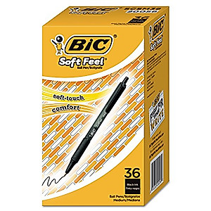 BIC Scsm361bk Soft Feel Retractable Ballpoint Pen Black 1Mm Medium 36/Pack