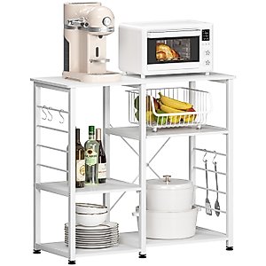 DlandHome 35.4 inches Microwave Cart Stand Kitchen Utility Storage 3-Tier for Baker Rack & Spice Rack Organizer Workstation Shelf,White