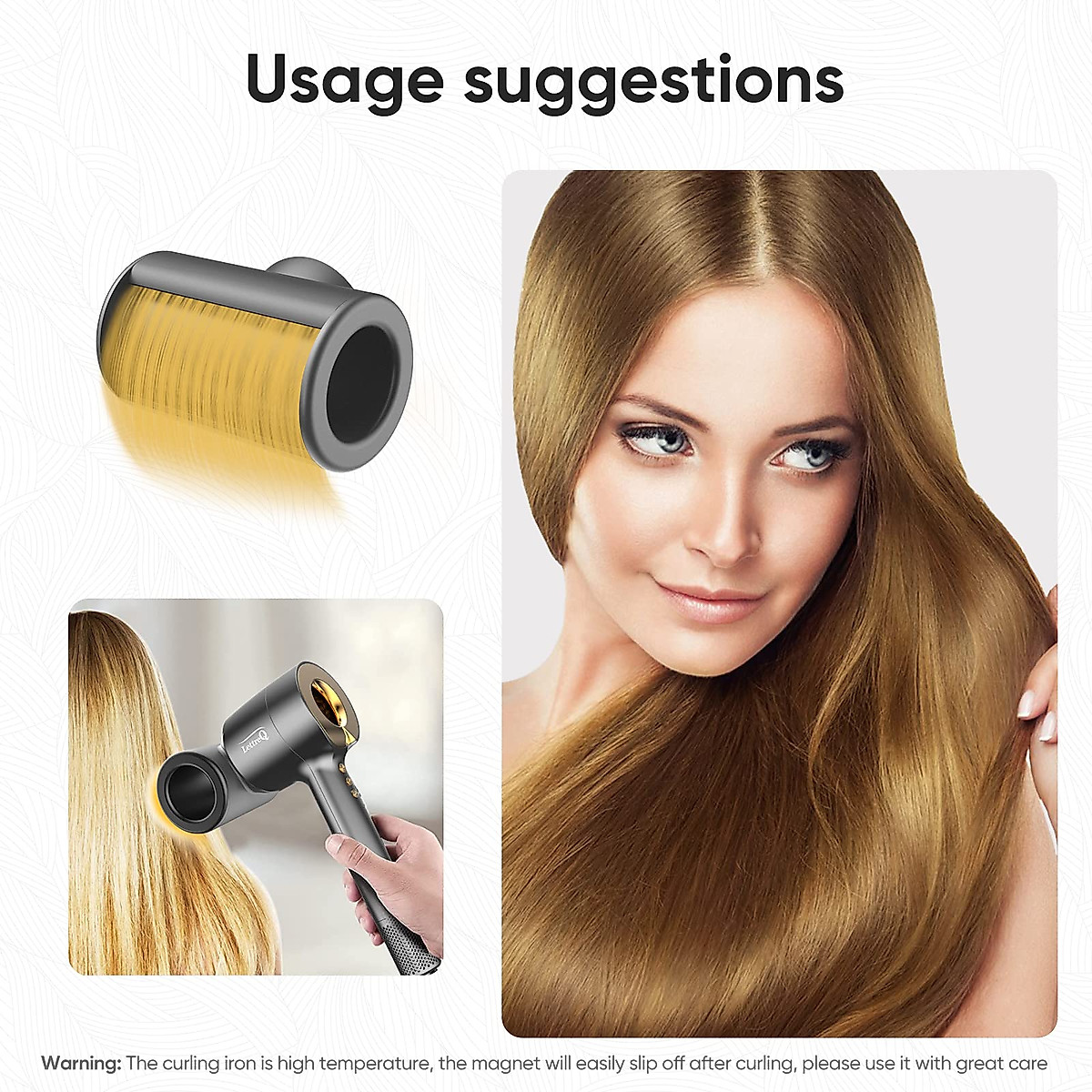 LettreQ Hair Dryer, 1400W Professional Ionic Hair Blow Dryer with Diffuser, Nozzle, Handbag, Constant Temperature, No Heat Damage, Fast Drying, 3 Heating/3 Speed Settings for Home Travel Salon (B)