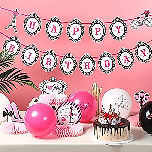 Paris Party Decorations Set, Pink Paris Happy Birthday Banner I Love Paris Honeycombs Centerpieces Eiffel Tower Balloons Decor for Paris Birthday Party Girl Party Baby Shower Supplies