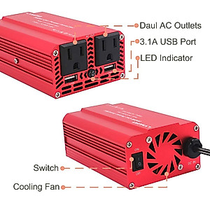 Yinleader 500W Car Power Inverter DC 12V to 110V AC Car Converter with 2 USB Charging Ports, Power Converter with 2 AC Outlets Car Charger, Car Adapter (500W)