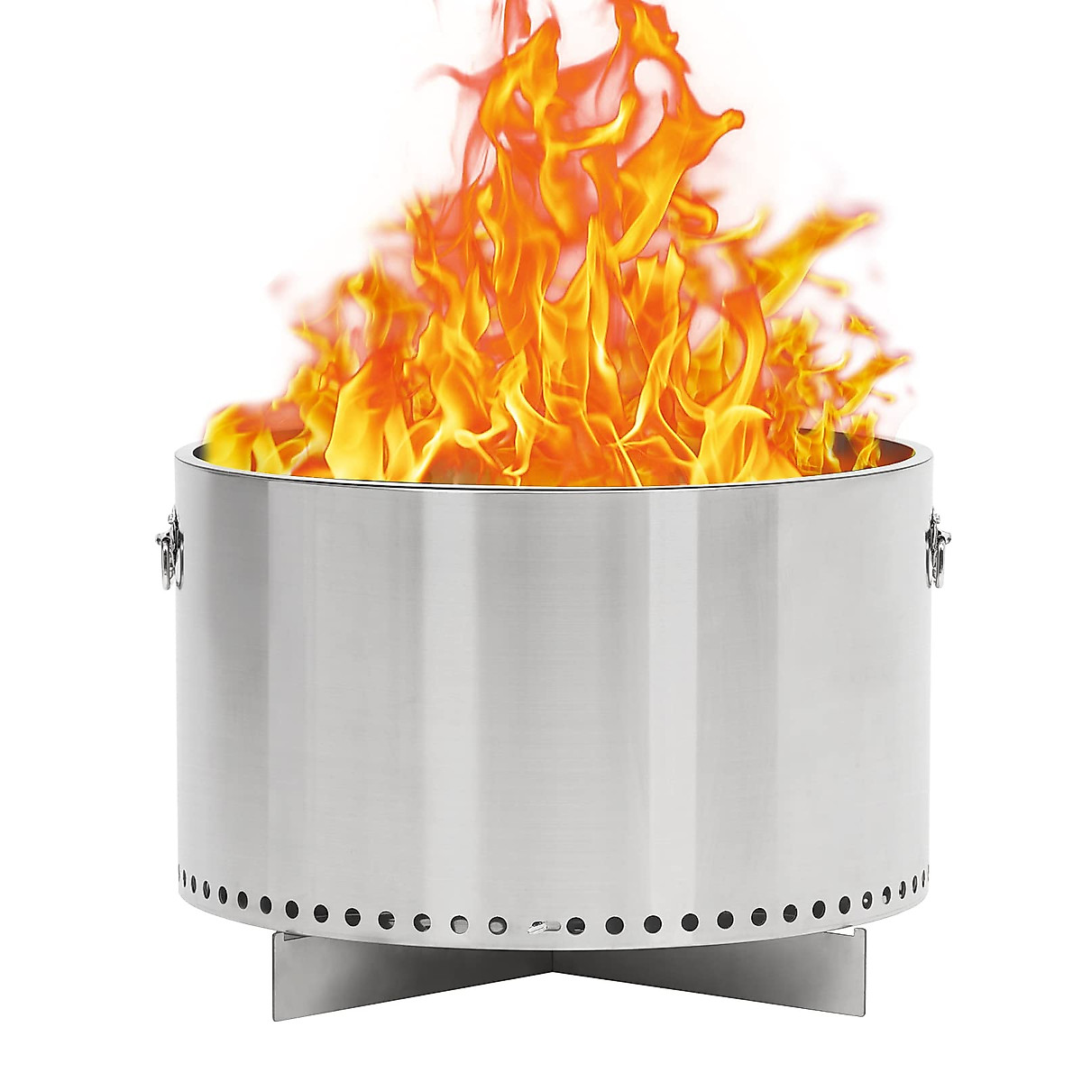 20.5 Inch Smokeless Fire Pit for Outdoor Wood Burning, Portable Stainless Steel Camping Stove with Stand and Handle, Unique Removable Ash Pan Design, H: 11.5 in, 18.7 lbs - Ideal for Camping