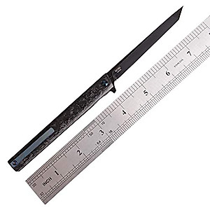 Samior GP035 Small Slim Folding Pocket Flipper EDC Knife, 3.5 inch M390 Black Tanto Blade, Lightweight Marble Carbon Fiber Handle Liner lock, Gentleman's EDC Knives, 1oz