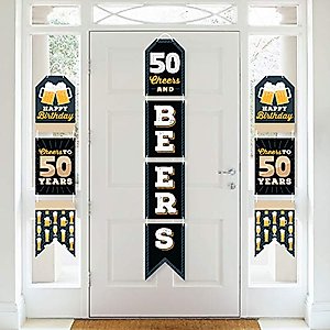 Big Dot of Happiness Cheers and Beers to 50 Years - Hanging Vertical Paper Door Banners - 50th Birthday Party Wall Decoration Kit - Indoor Door Decor