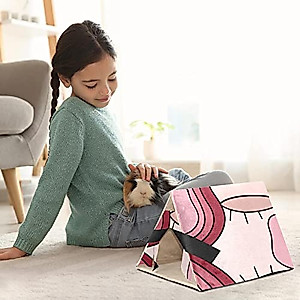 Y-DSIWX Guinea Pig House Bed, Rabbit Large Hideout, Small Animals Nest Hamster Cage Habitats Girl Pink Abstract