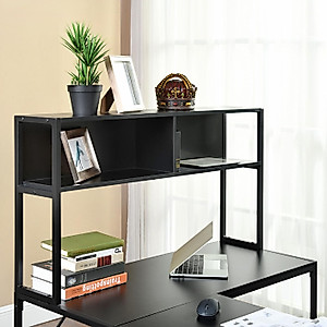 RIDFY Industrial L-Shaped Desk with Hutch, Reversible Corner Computer Desk with Storage Shelves, Home Office Study Writing Desk Computer Workstation with Storage Bookshelf, Black