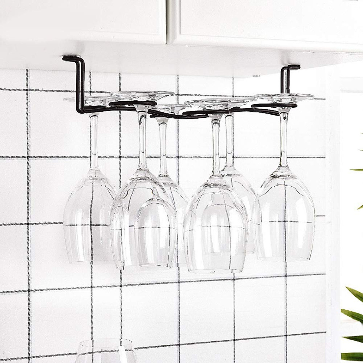 6 Bottles Wine Glass Rack,Cup Glass Stemware Iron Hanging Holder Organizer Under Cabinet Display Shelf Cup Storagefor Bar Kitchen