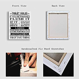 Kas Home Bathroom Canvas Wall Art Rustic Funny Toilet Rules Prints Signs Framed Wood Background Bath Room HD Picture Artwork Home Decor (Toilet-02, 12 X 15 inch)