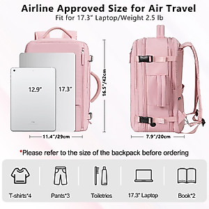 Snoffic Travel Backpack for Women, Large Carry On Backpack for Travel, Waterproof Backpack Personal Item, Backpack for Women, 17.3 Inch Laptop Backpack, College Bag Casual Daypack, Pink