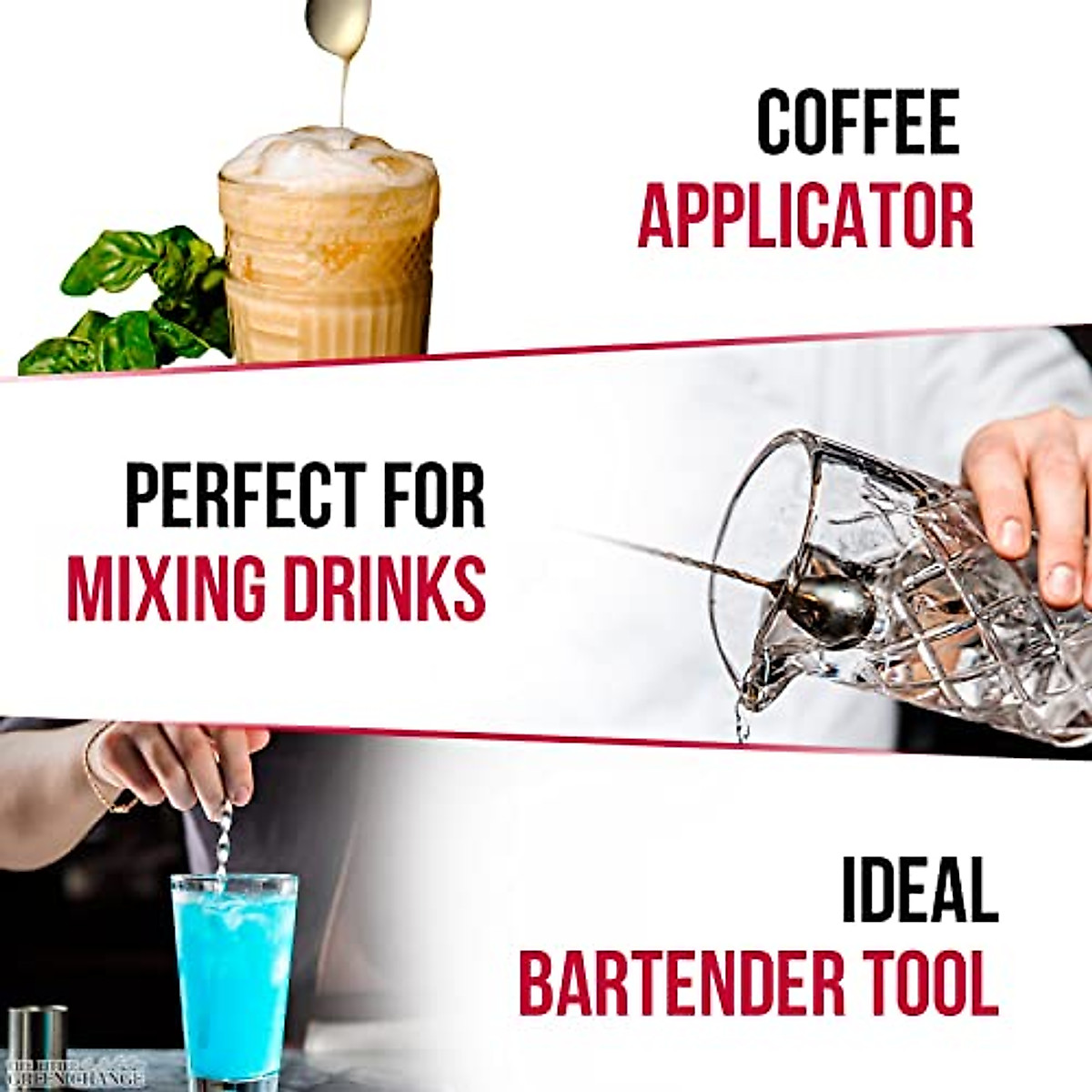 Bar Spoon Cocktail Mixing Spoon - 4Pcs Stainless Steel Long Handle Metal Spoon - 12" Long Stirring Spoon for Bartender, Cocktail Spoon Long Handle