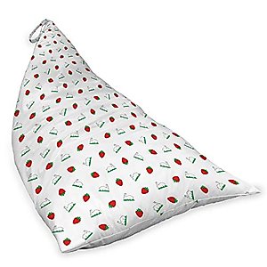 Lunarable Easter Lounger Chair Bag, Bunny on Grass and Strawberries Pattern Rabbit Illustration, High Capacity Storage with Handle Container, Lounger Size, Green Red White