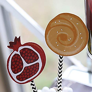 Big Dot of Happiness Rosh Hashanah - Paper Straw Decor - Jewish New Year Striped Decorative Straws - Set of 24