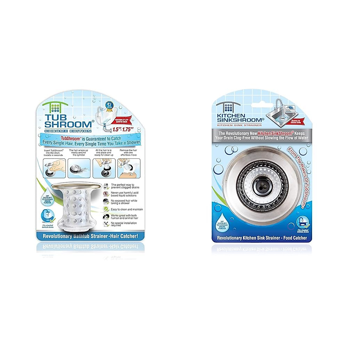 TubShroom Bathtub Hair Catcher and Kitchen SinkShroom Clog-Free Stainless Steel Sink Strainer Bundle