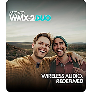 Movo WMX-2-DUO Wireless Lavalier Microphone Lapel Mic with Charging Case - Lav Mic, Wireless Lapel Microphone 2.4GHz Wireless Microphones for Camera, Lapel Mic Wireless for Vlogging, DSLR, Computer