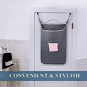 The Fine Living Co. X-Large Hanging Laundry Hamper with Over Door Hooks & Adhesive, Durable Space Saving Laundry Bag with Zipper and Wide Open Top, Hanging Dorm Laundry Hamper 20"x3.38"x30" (Grey-XL)