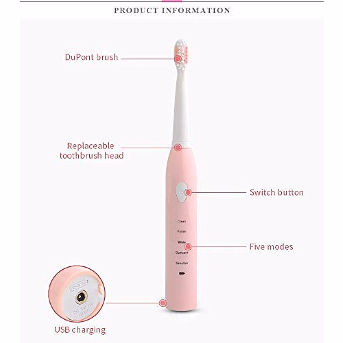 ＲＥＤ－ＮＩ RED-NI Sonic Electric Toothbrush, 4 Free Replacement Heads Included as Gifts Ideal for Adult Children and Couples Use USB Fast Charging Waterproof Toothbrush,Model: ET201 (Blue)