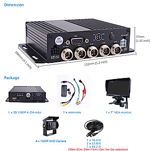 JOINLGO 4 Channel 256GB 1080P AHD HD Mobile Vehicle Car DVR Black Box Video Recorder Kit with 4pcs Waterproof Side Rear View Backup Night Vision Metal IR 2.0MP Car Camera 7" HD Car Monitor