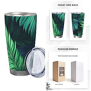 Tropical Palm Leaves Tumbler with Lid and Straw 20oz Stainless Steel Car Cup for Hot and Cold Drinks, Double Wall Insulated Travel Coffee Mug Reusable Drink Thermos Cup Birthday Gifts
