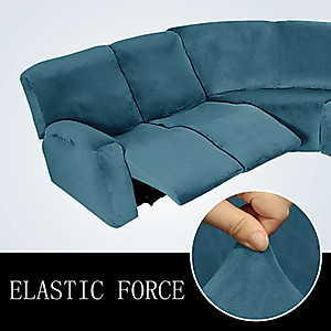 ele ELEOPTION 5 Seater Sectional Recliner Cover, 7-Pieces Recliner Sofa Covers, Corner Reclining Sofa L-Shaped Sectional Couch Slipcovers Furniture Protector Thick Soft Washable(Peacock Blue)