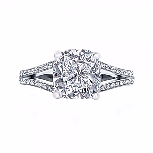 101 Facets 2 Carats Realistic Princess Cushion Cut NSCD Simulated Diamond Solitaire Split Shank Ring 925 Silver Platinum Plated RSPLIT90