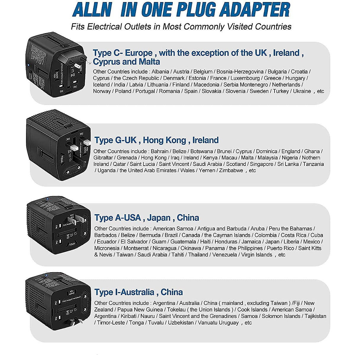 2000Watts Travel Adapter and Converter Combo Step Down Voltage 220V to 110V for Hair Dryer Laptop Cell Phone Travel Adapter Converter for US to UK Europe AU Over 150 Countries