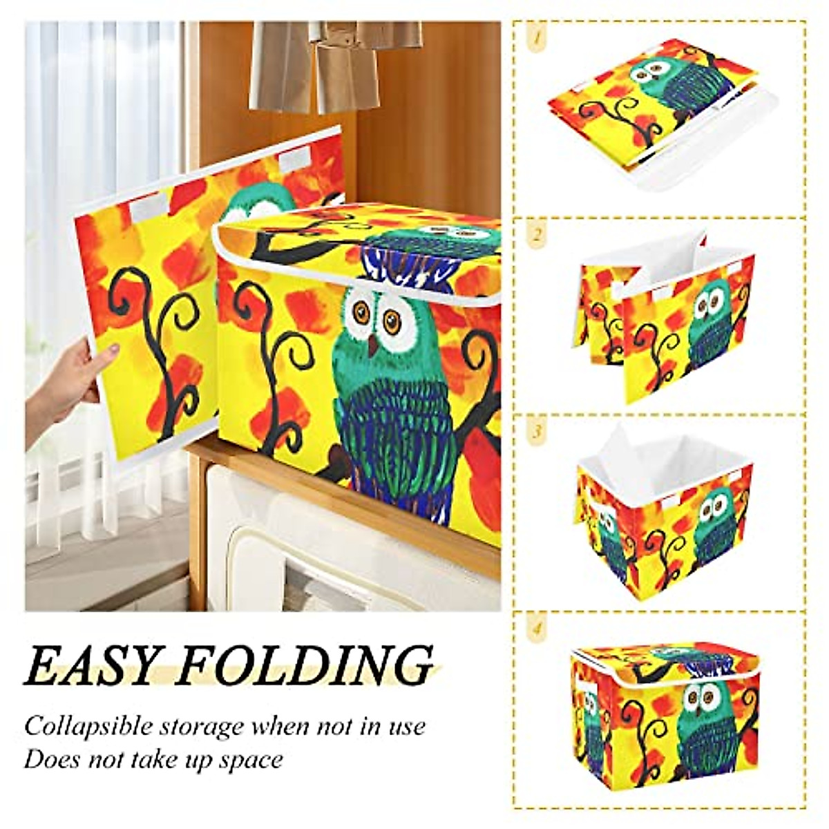 innewgogo Owl Storage Bins with Lids for Organizing Foldable Storage Box With Lid with Handles Oxford Cloth Storage Cube Box for Toys