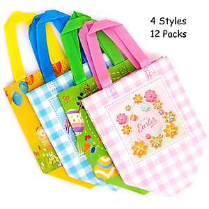 ANOTION Easter Gift Bags, 20 Packs Easter Bags for Kids Easter Treat Bags with Handle, Reusable Easter Goodie Bags Non-woven Rabbit Bunny Bag for Easter Party Favors