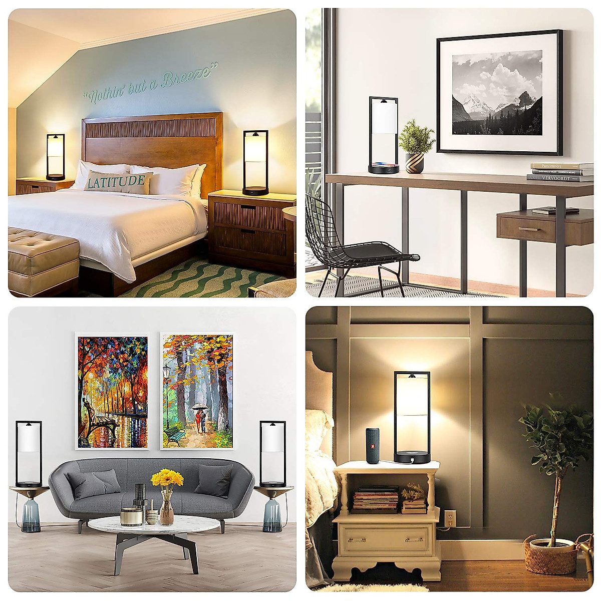 TOBUSA Wireless Charging Touch Control Table Lamps Set of 2, Bedside Nightstand Lamps White Fabric Shade, Modern Dimmable Desk Lamps for Bedroom Living Room Office Warm White E26 Bulbs Included