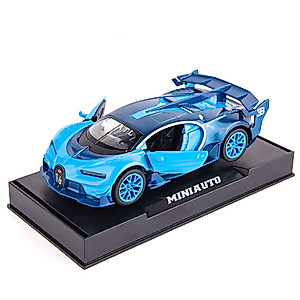 BDTCTK Bugatti Vision GT Supercar 1/32 Zinc Alloy Die Casting Pull Back Car Model Toy Sound and Light for Boy Girl Gift (Bule)