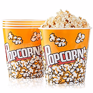 RAYMEA Plastic Popcorn Containers Retro Style Reusable Popcorn Buckets for Movie Night 7.1”x7.1”x5.1” (5 Pack)