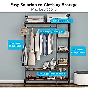 Tribesigns Free-standing Closet Organizer with Hooks, Heavy Duty Clothes Shelf Garment Rack with Shelves and Hanging Rod, Metal Clothing Storage for Bedroom, Capacity 450lb