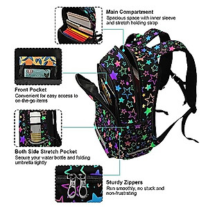 JHKKU Backpack Colorful Bright Stars School Bags Teen Personalized Bookbag, Casual Shoulders Bag Lightweight Travel Laptop Backpacks for Boys Girls