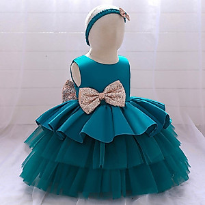 Dressy Daisy Baby Girls' Special Occasion Dresses Wedding Flower Girl Tiered Dress Ball Gown with Headband Size 9-12 Months, Teal