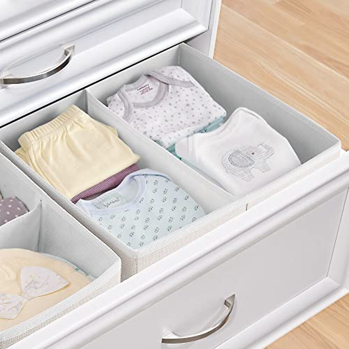 mDesign Fabric Drawer Organizer Bin Dividers for Kids/Baby Nursery Dresser, Closet, Organization - Bins Hold Clothes, Diapers, Cream, Toy, Blankets - Jane Collection, 3 Pack, Cream/Beige/White